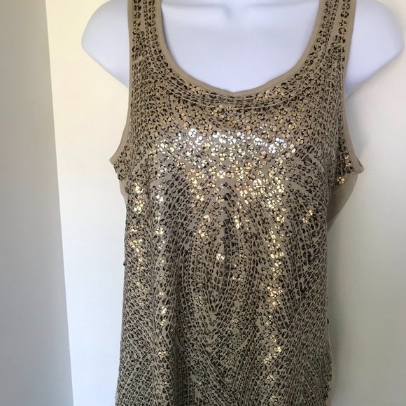 Chico's | Tops | Chicos Beige With Gold And Black Sequin Tank Top ...